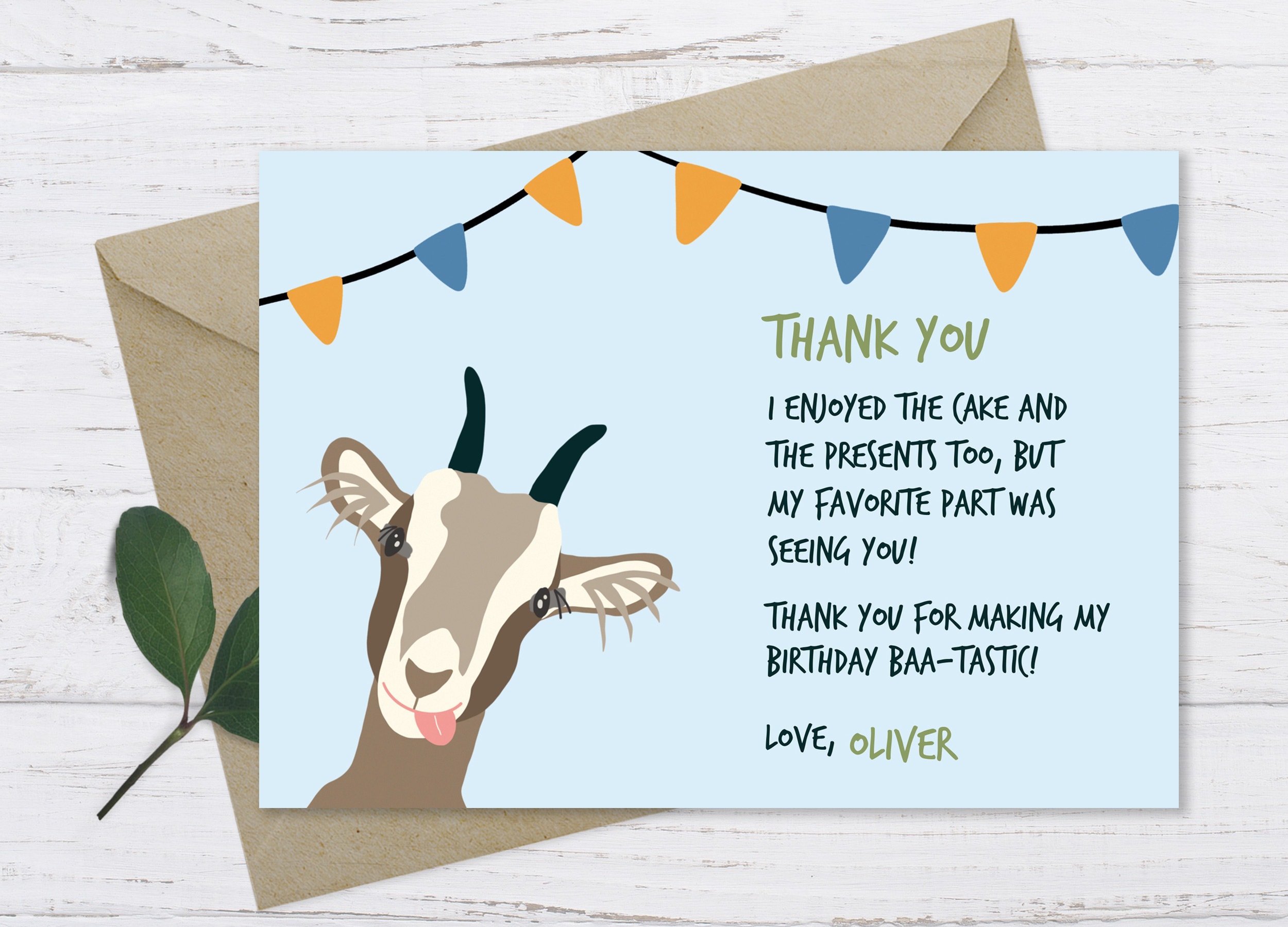 Goat Thank You Card, Farm Thank You Card, Farm Animal Thank You Card ...