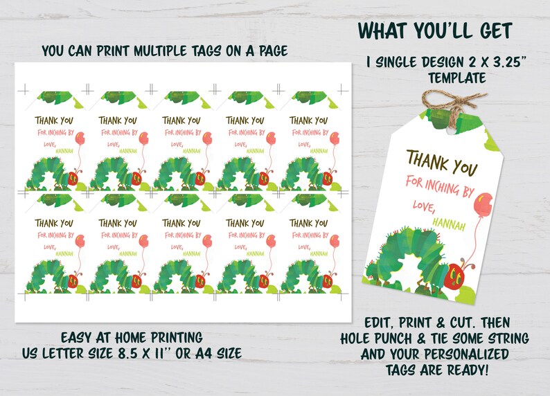 Hungry Caterpillar Thank You Tag, Hungry Caterpillar Favor Tags, Very ...