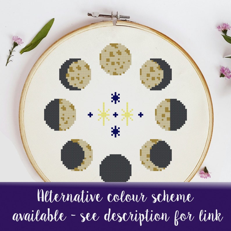 Moon Cross Stitch Lunar Phases Crescent Moon Celestial - Etsy