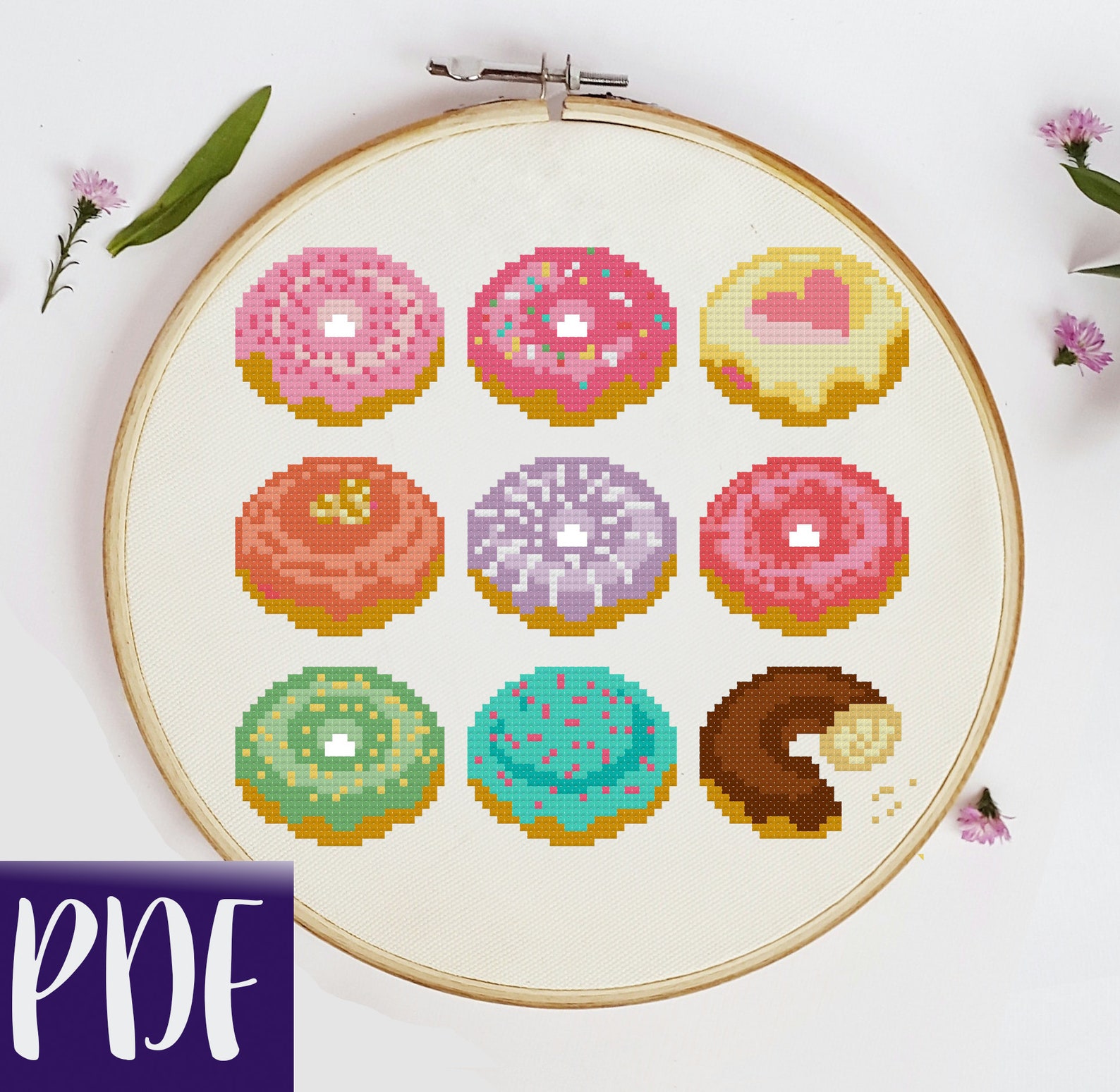 Donuts Cross Stitch Pattern Doughnuts Embroidery Kitchen | Etsy