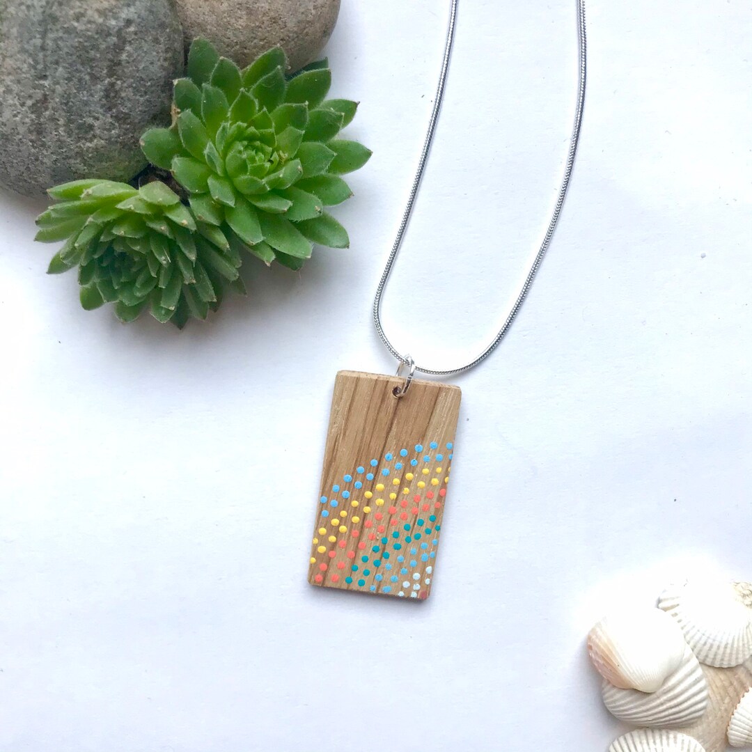 Handmade Recycled Wooden Eco Necklace, Hand Painted With a Dotted ...