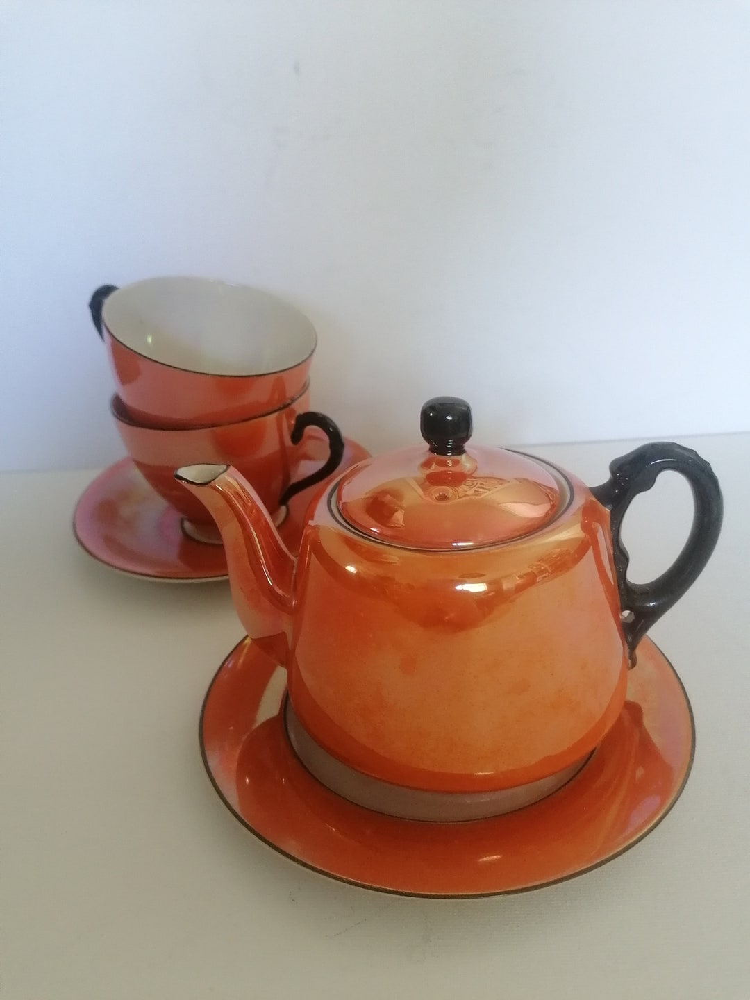Vintage Art Deco Orange Lustreware Set - Etsy