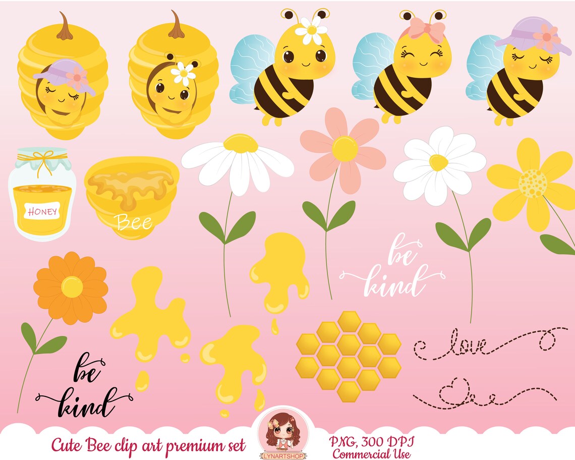 Cute Bee Clip Art Cute Bee Honeybee Clipart Busy Bees Clip - Etsy