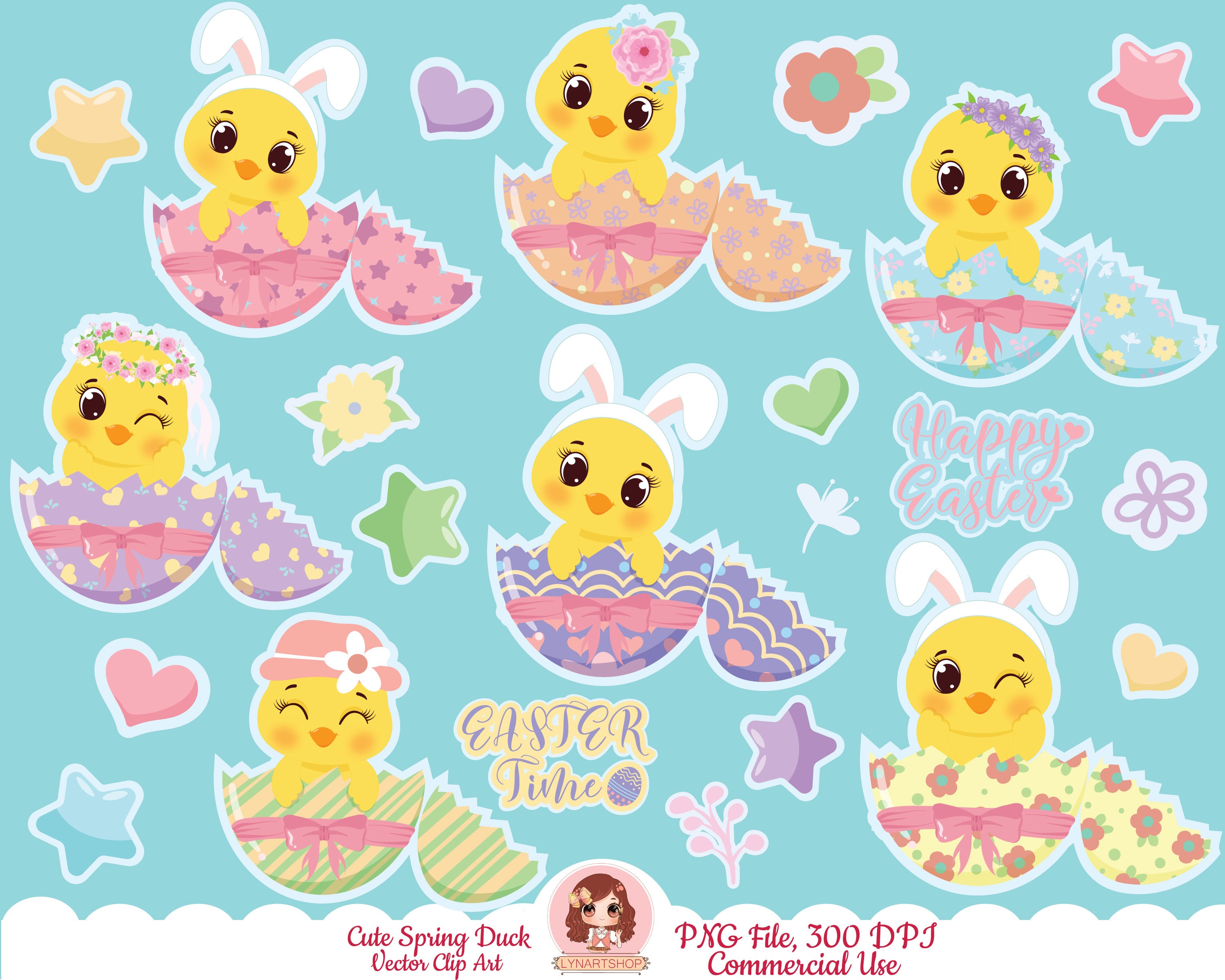 Easter Bunny Clipart, Cute Spring Clipart, Easter Egg Clip Art, Duck ...