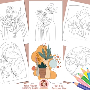 Boho Flower Coloring Pages, Simple Flower Coloring Book, Bohemian ...