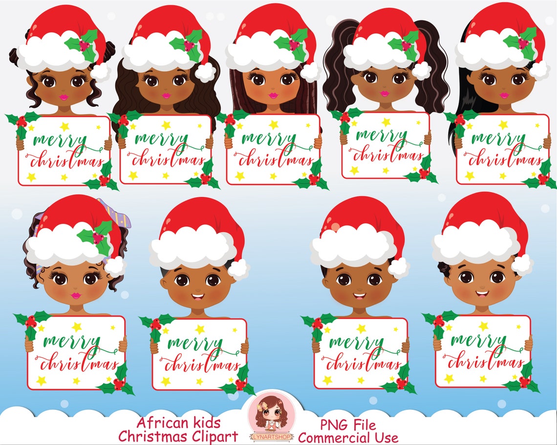 African American Kids Holding Christmas Board, Kids Clipart, Xmas ...