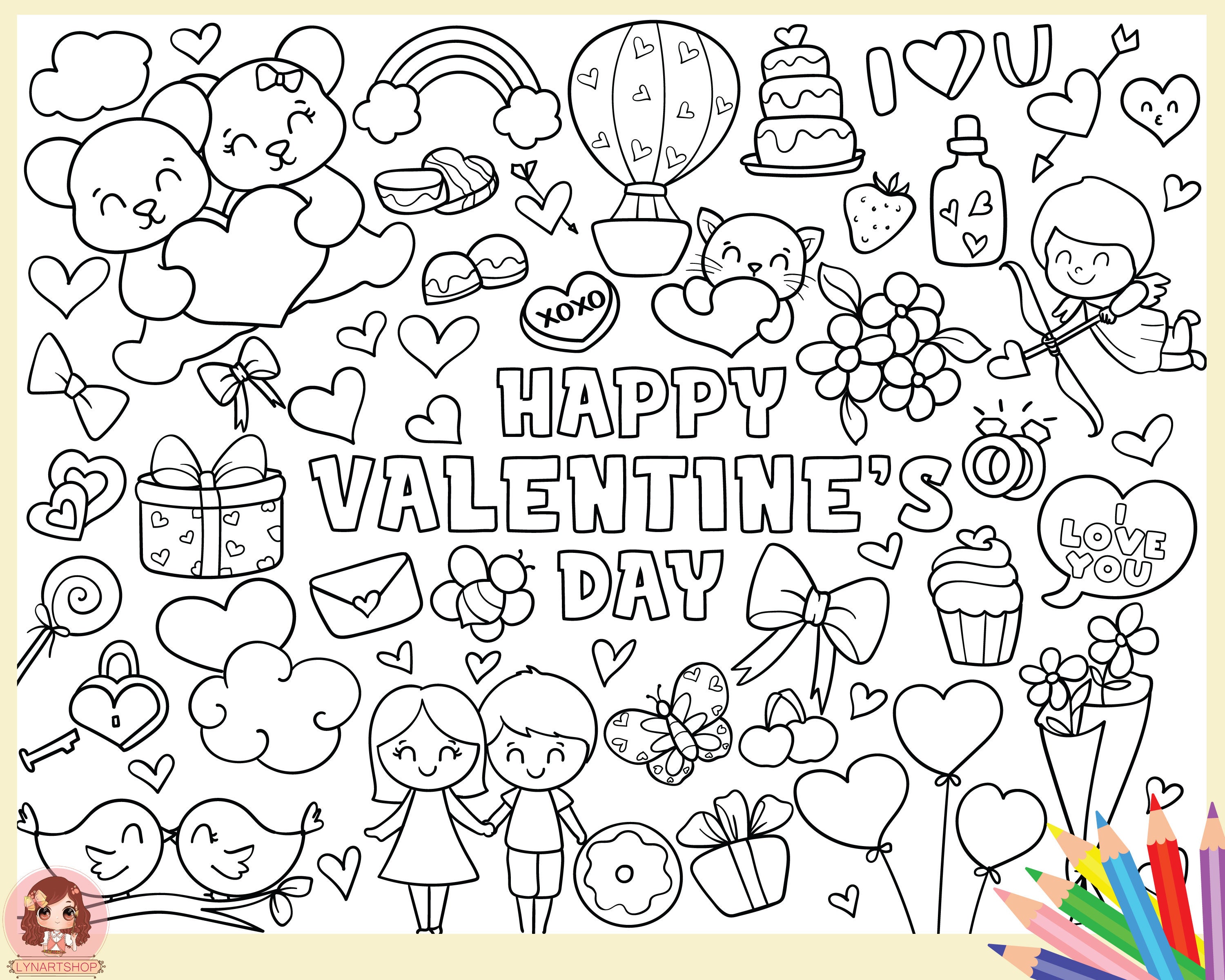 Valentine's Coloring Pages for Kids and Adults, Activity Sheets ...