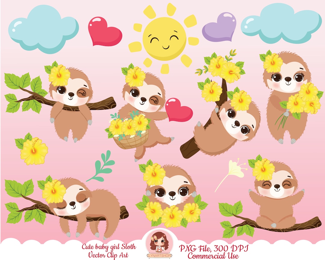 Cute Sloth Clipart, Cute Sloth, Sloth Clip Art, Set of Cute Sloths ...