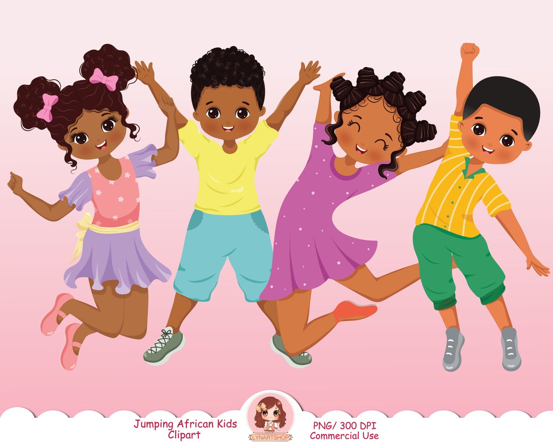Cute Kids Clipart, Jumping Children, African American Kids, Happy, Joy ...