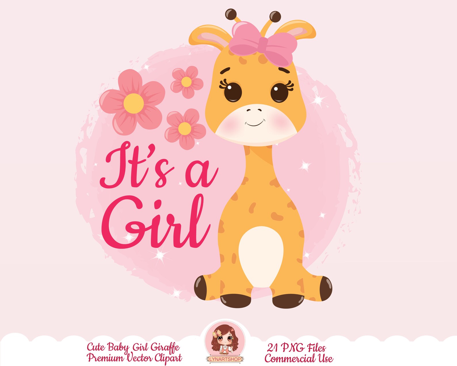 Giraffe Clipart, Cute Baby Girl Giraffe for Baby Shower Invitation Card ...
