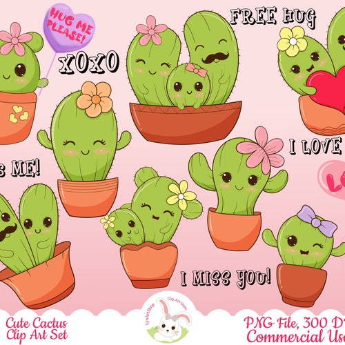 Cute Cactus Clipart Happy Cactus Clip Art Set Cacti - Etsy