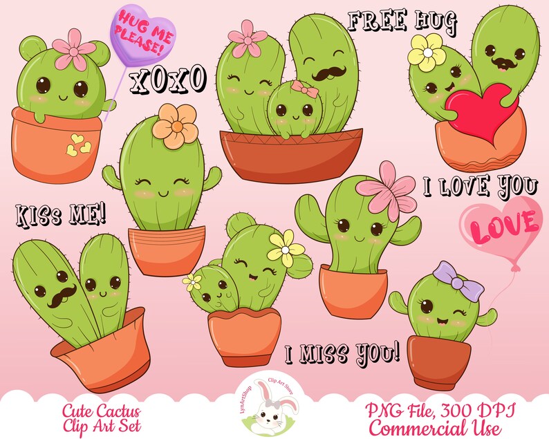 Cute Cactus Clipart, Kawaii Cactus, Succulent Clipart, Plant Clipart ...