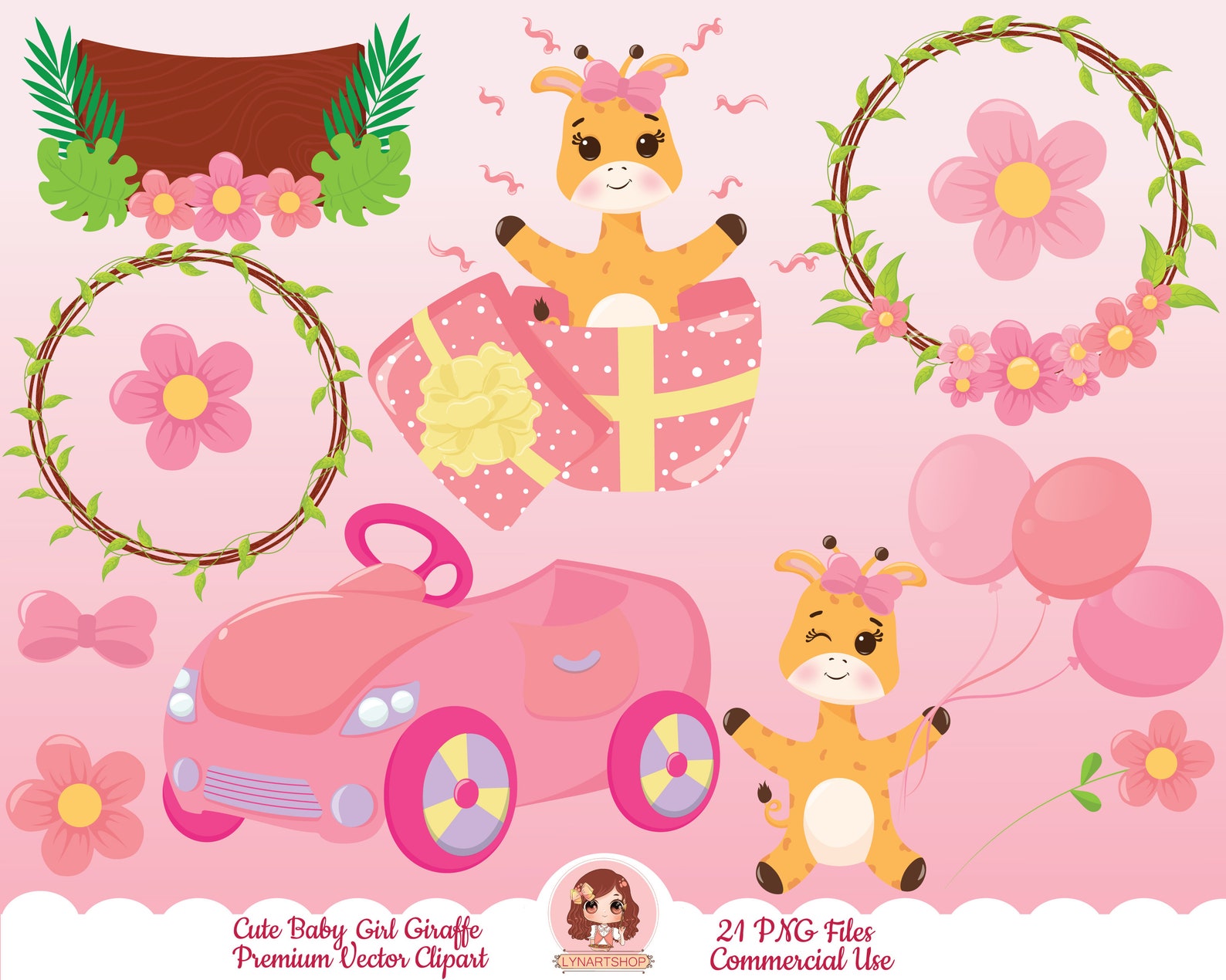 Giraffe Clipart, Cute Baby Girl Giraffe for Baby Shower Invitation Card ...