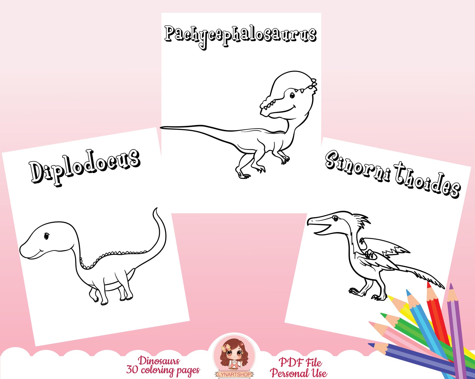 Dinosaurs Coloring Book Pages for Kids, Dragon, Cute Animals, Jungle ...