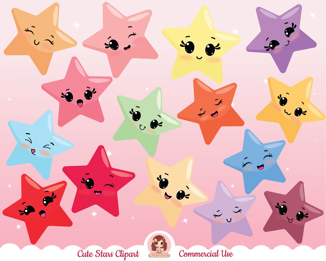Cute Stars Clip Art, Kawaii Star Clipart, Star Clipart, Stars Clip Art ...