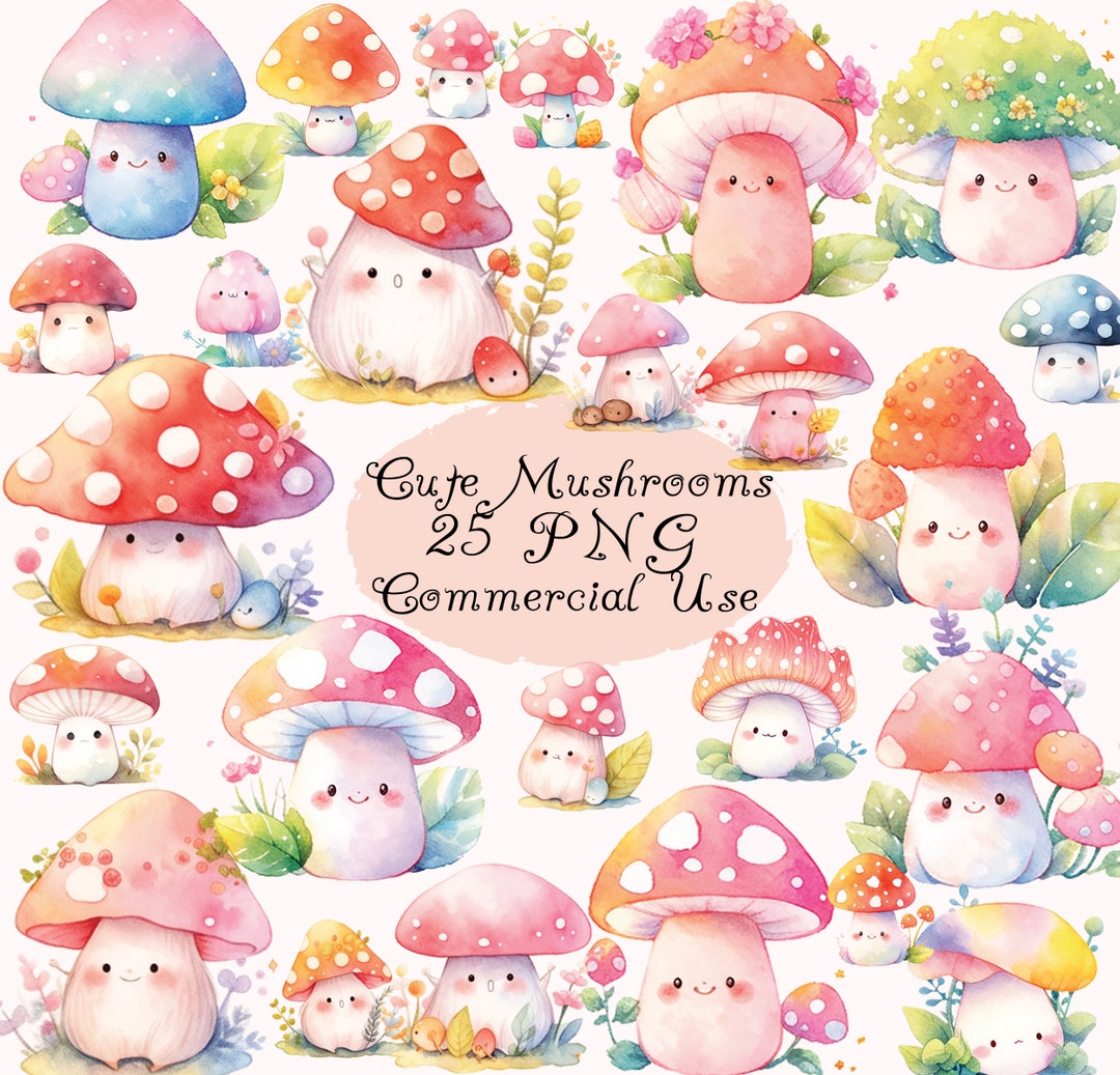 Cute Watercolor Mushroom Clipart PNG, Magical Mushroom Clip Art, Spring ...