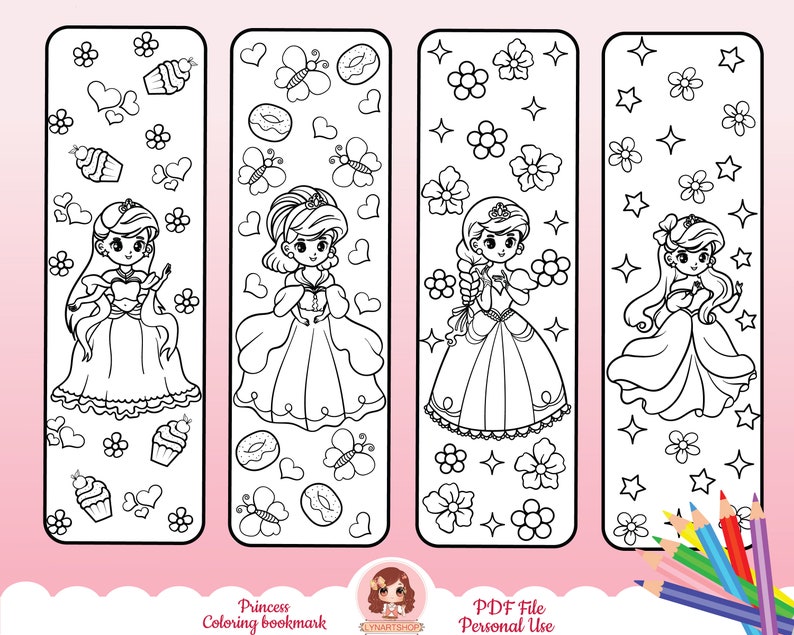 Printable Bookmarks for Kids, Set of 4 Bookmarks Princess Theme ...