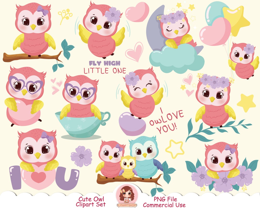 Cute Baby Girl Owl Clip Art PNG, Cartoon Owl, Bird Clipart, Pink Owl ...