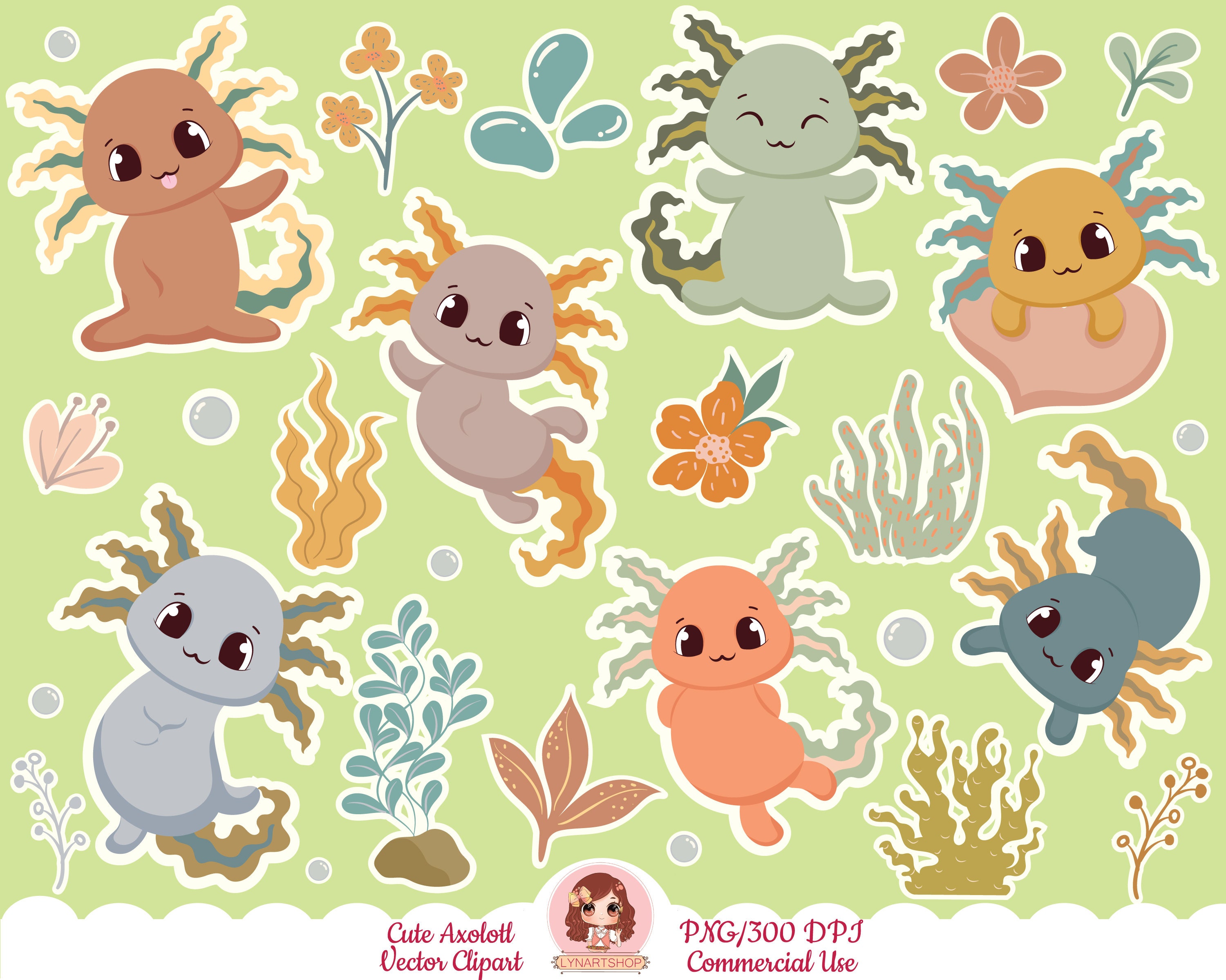 Axolotl Clipart Cute Kawaii Axolotl Set Cartoon Vector | Etsy
