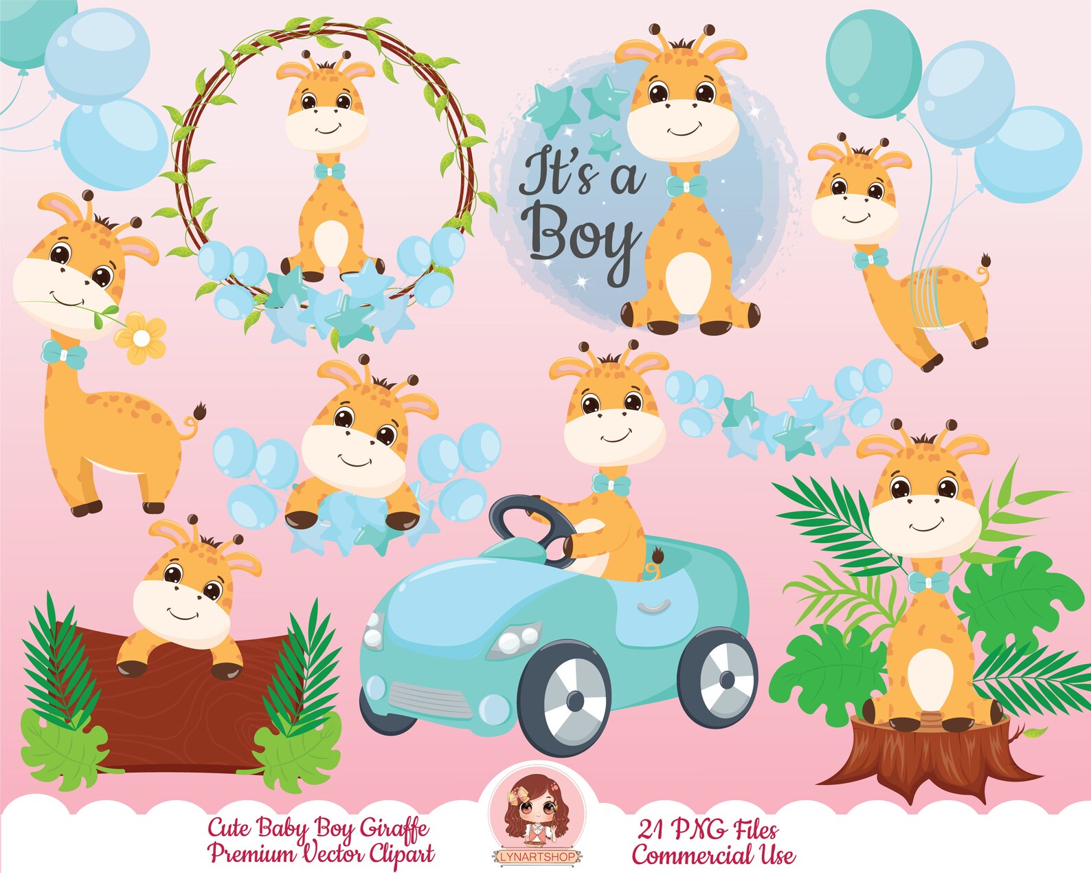 Giraffe Clipart, Cute Baby Boy Giraffe for Baby Shower Invitation Card ...