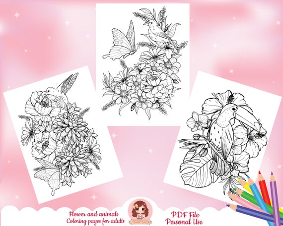 Flowers Coloring Pages Botanical Coloring Pages Printable - Etsy