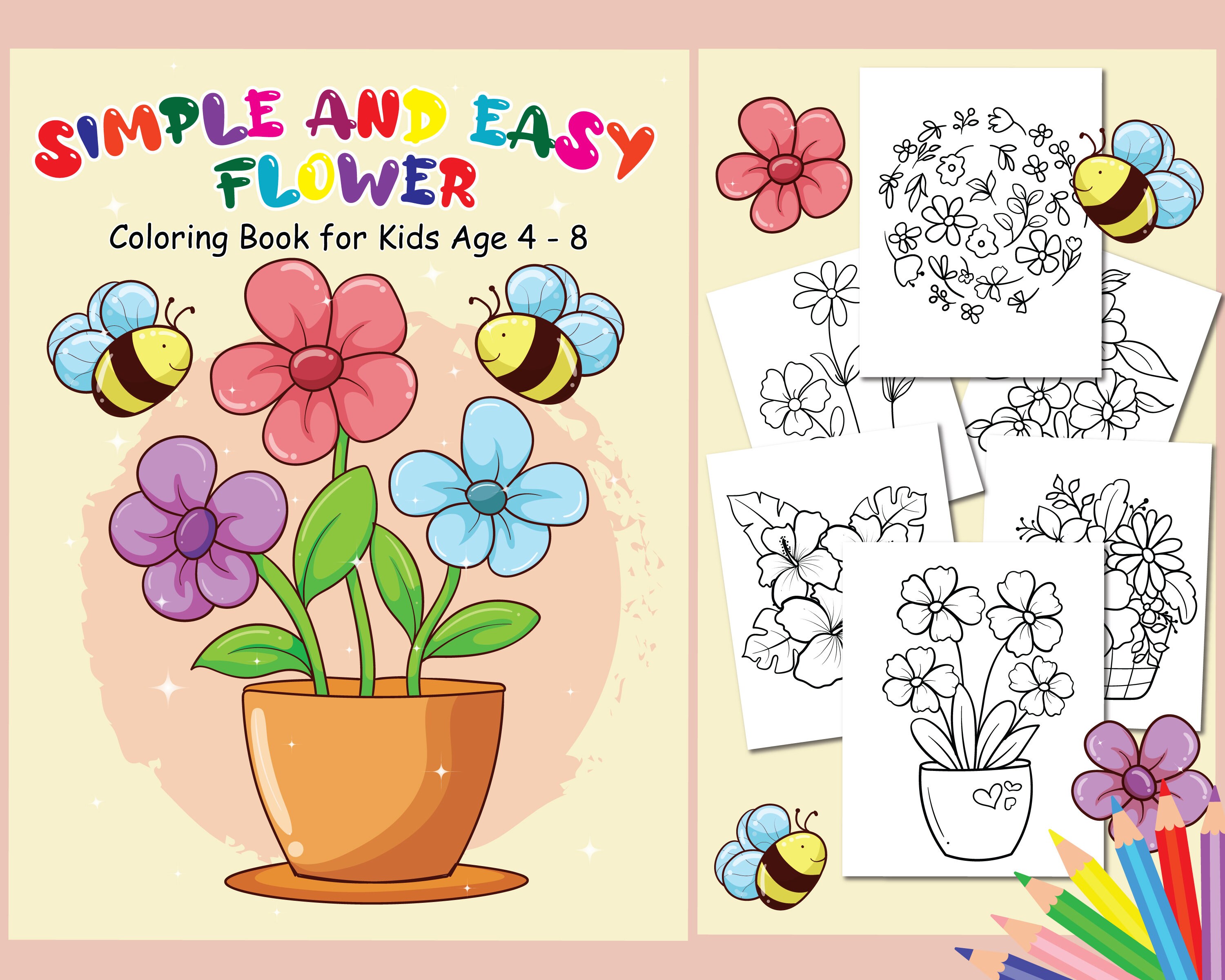 Flowers Coloring Pages for Kids, Floral Coloring Pages, Simple Flowers ...