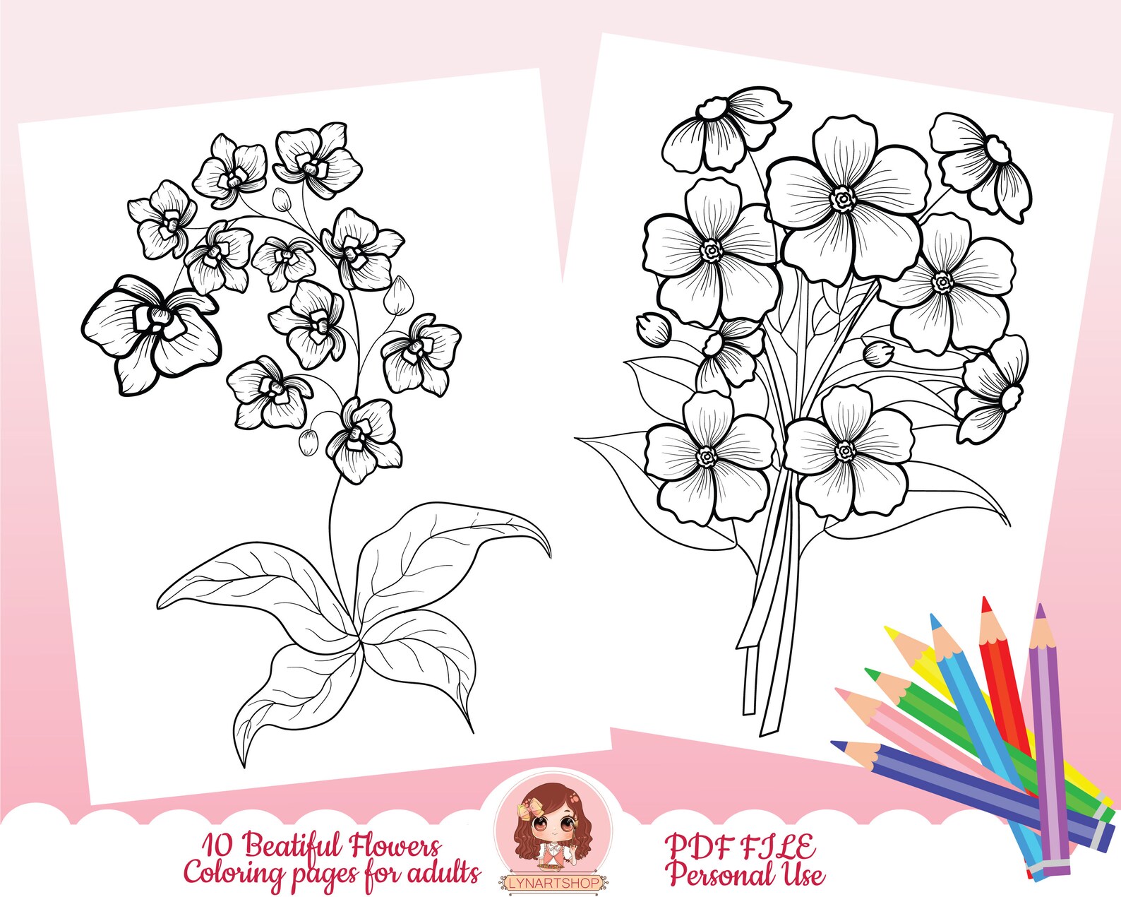 Flowers Coloring Pages Botanical Coloring Pages Printable | Etsy