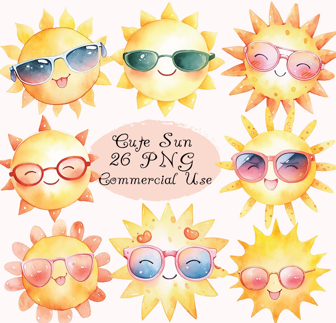 Watercolor Sun Clipart PNG, Cute Sun Clip Art, Happy Sun, Sunshine ...