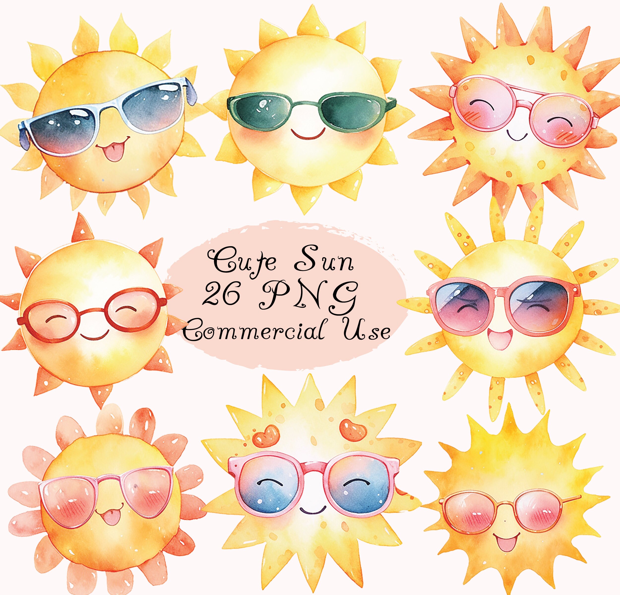 Watercolor Sun Clipart PNG, Cute Sun Clip Art, Happy Sun, Sunshine ...