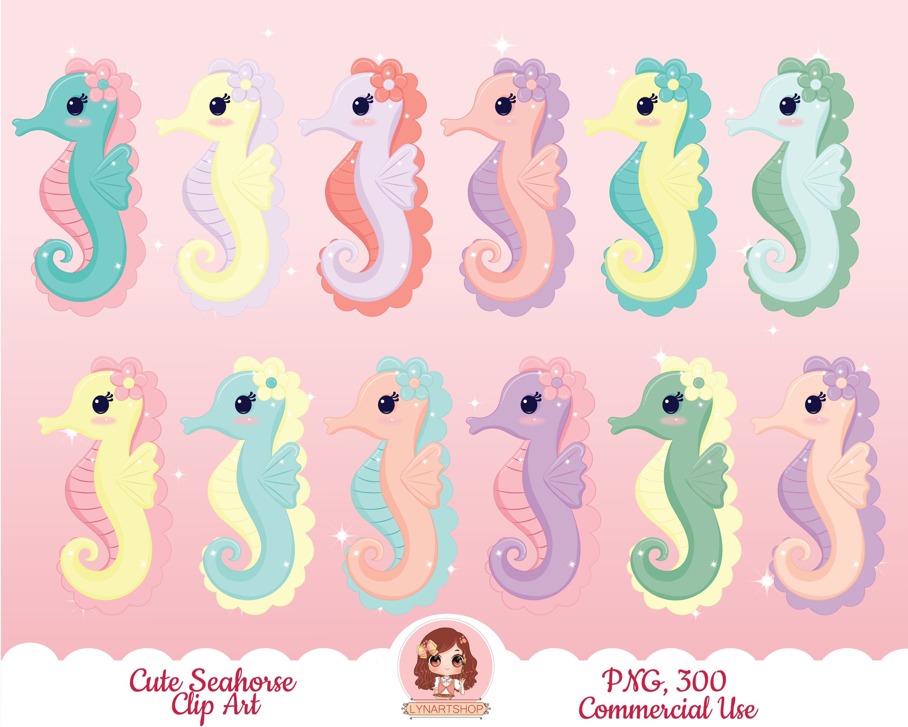 Seahorse Clip Art Set, Cute Seahorse Clipart, Little Seahorse, Baby ...