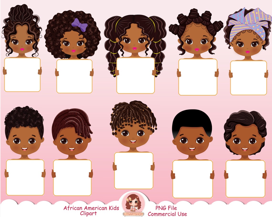 Cute African Americans Kids Holding Board Clipart, Black Kids Clip Art ...