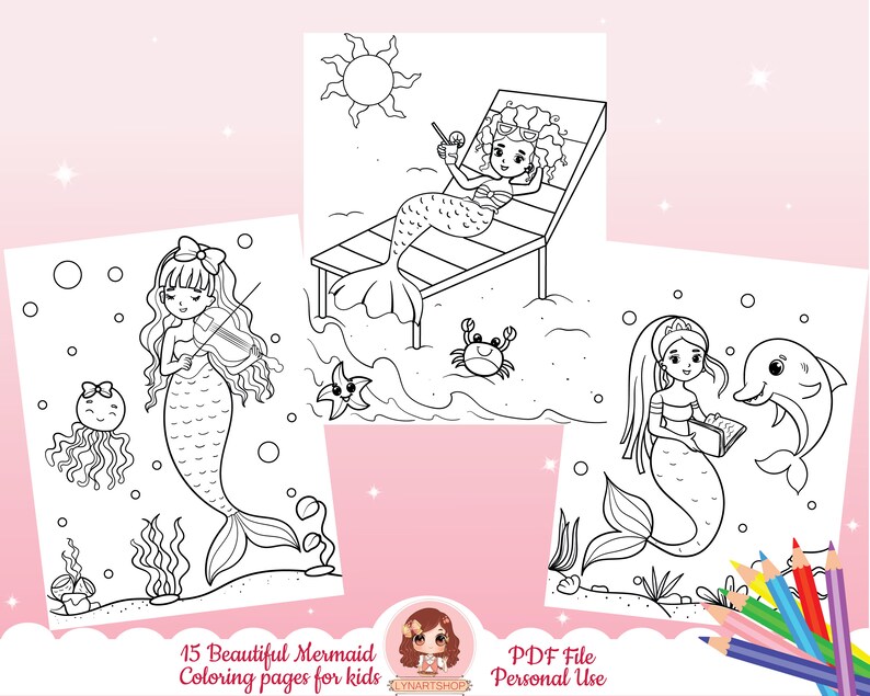 Mermaid Coloring Pages Summer Theme Coloring Pages Mermaids - Etsy