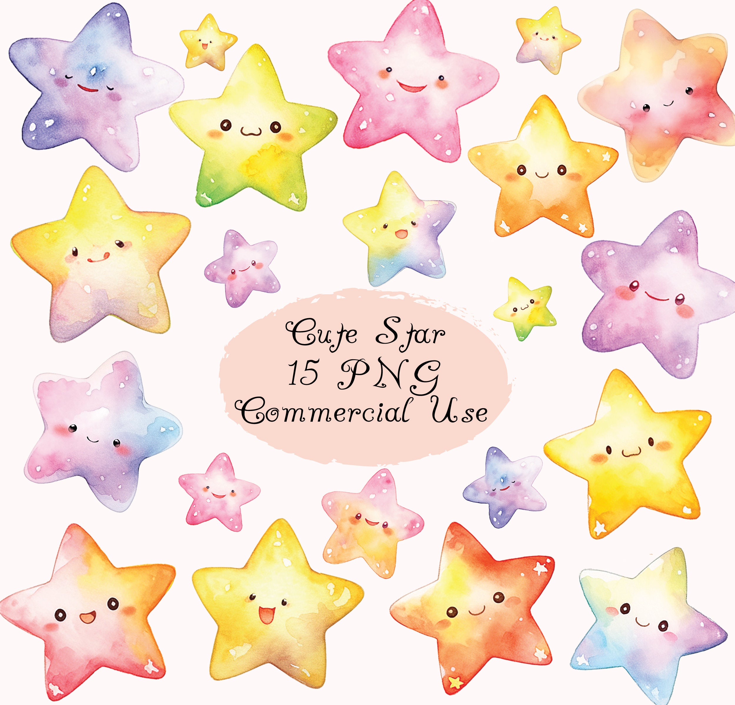 Cute Smiley Stars Clipart PNG, Star Clip Art, Nursery Theme, Watercolor ...