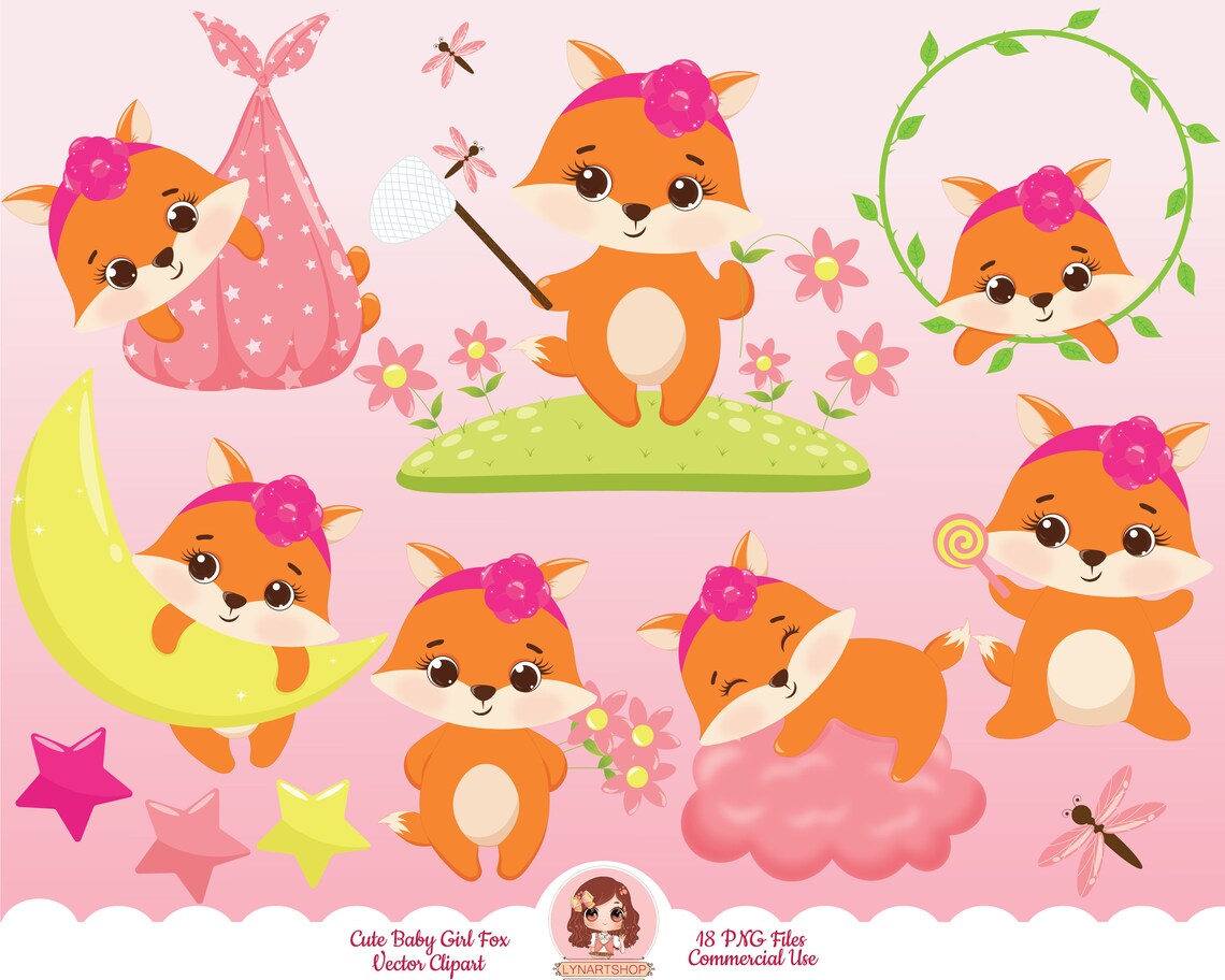 Fox Clipart Baby Girl Fox Clipart Cute Fox Vector Clipart - Etsy