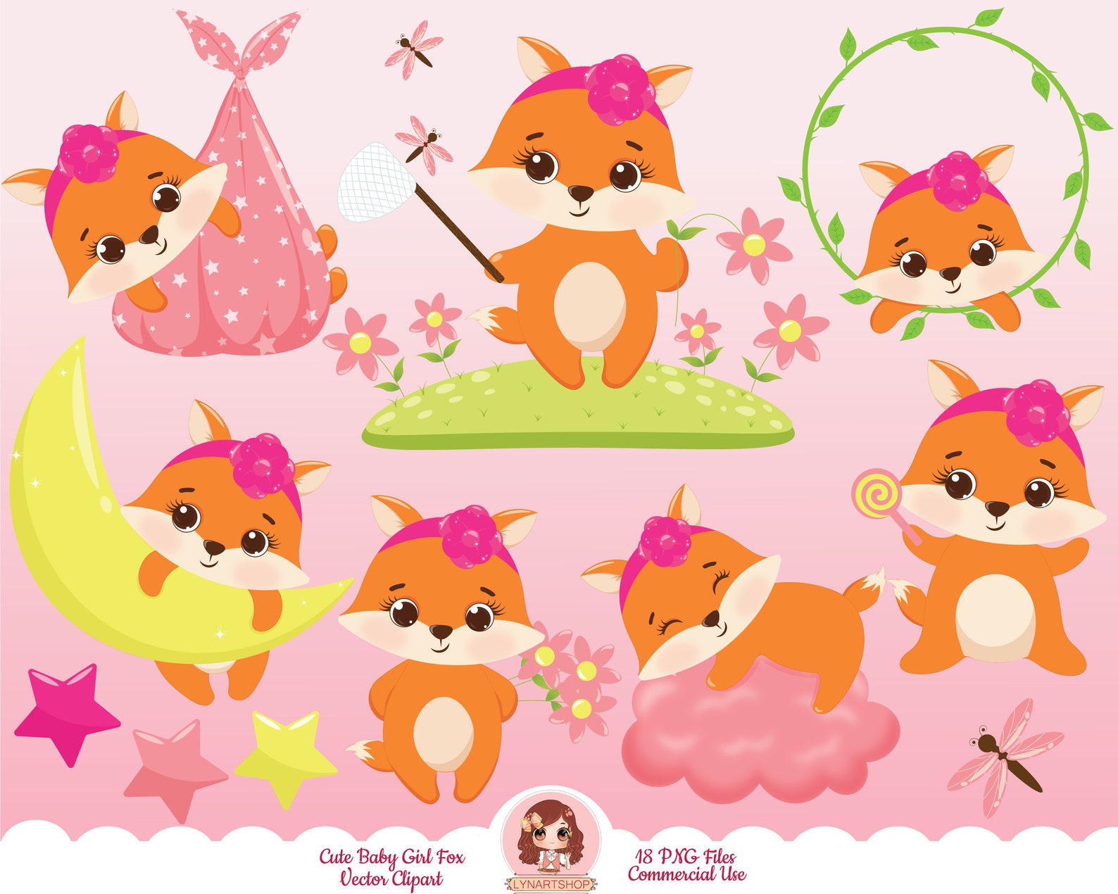 Fox Clipart, Baby Girl Fox Clipart, Cute Fox Vector Clipart for Baby ...