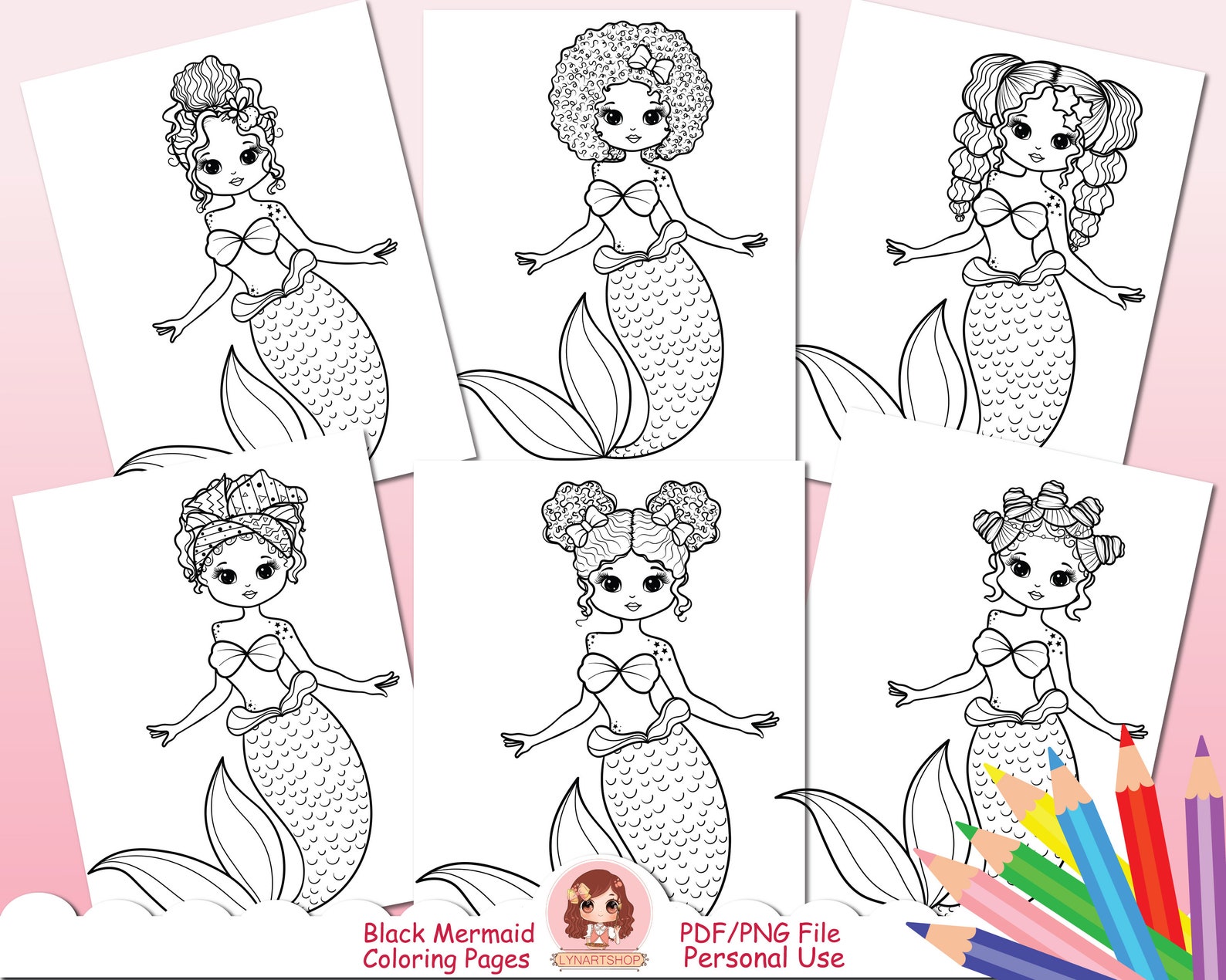 Black Mermaid Coloring Pages for Kids, African American Mermaid ...