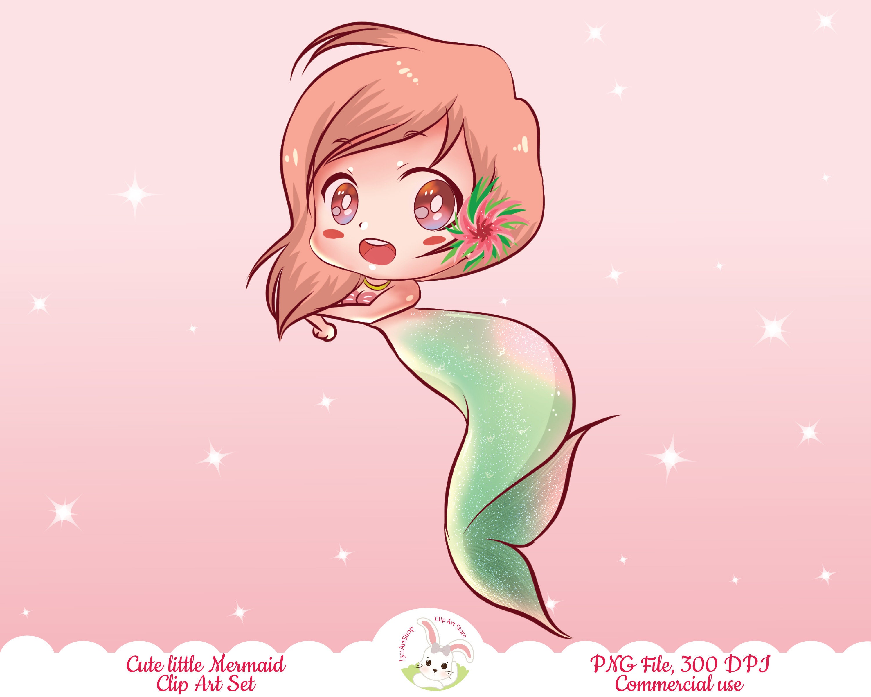 Mermaid Clipart, Mermaid Clip Art Set, Sublimation Designs, Cute ...
