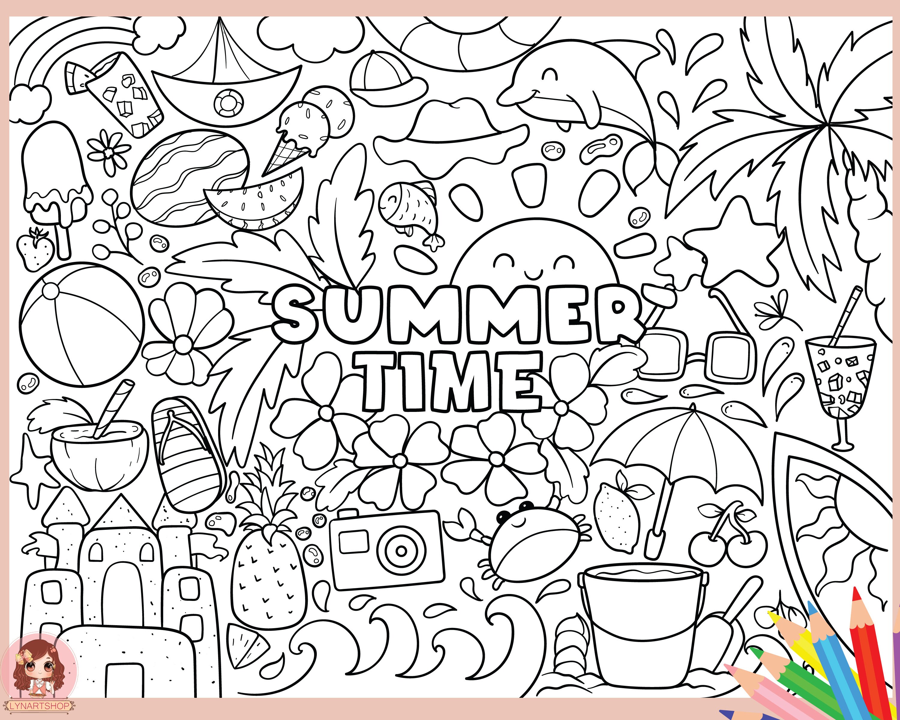 Summer Coloring Pages for Kids and Adults, Activity Sheets, Coloring ...