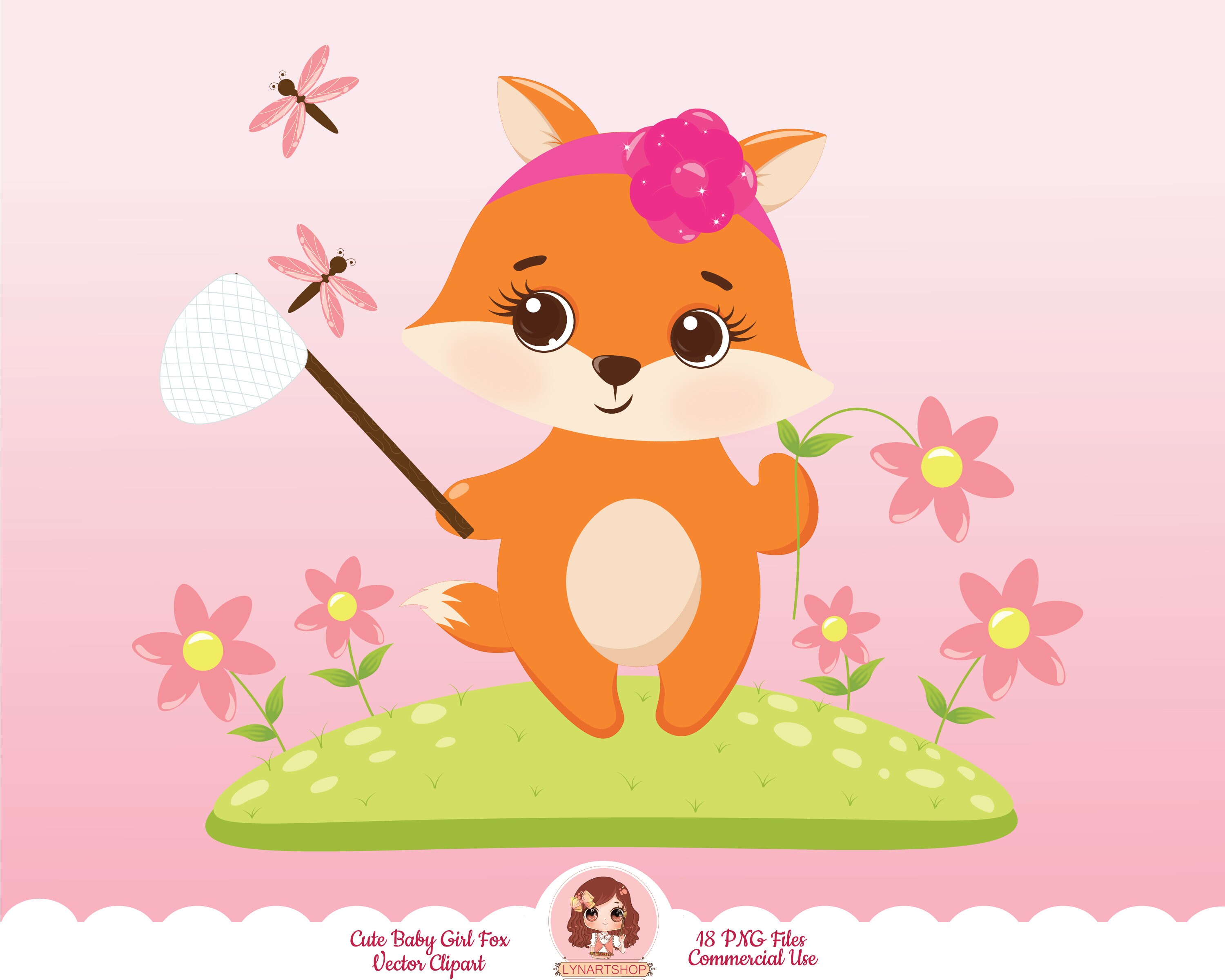 Fox Clipart, Baby Girl Fox Clipart, Cute Fox Vector Clipart for Baby ...