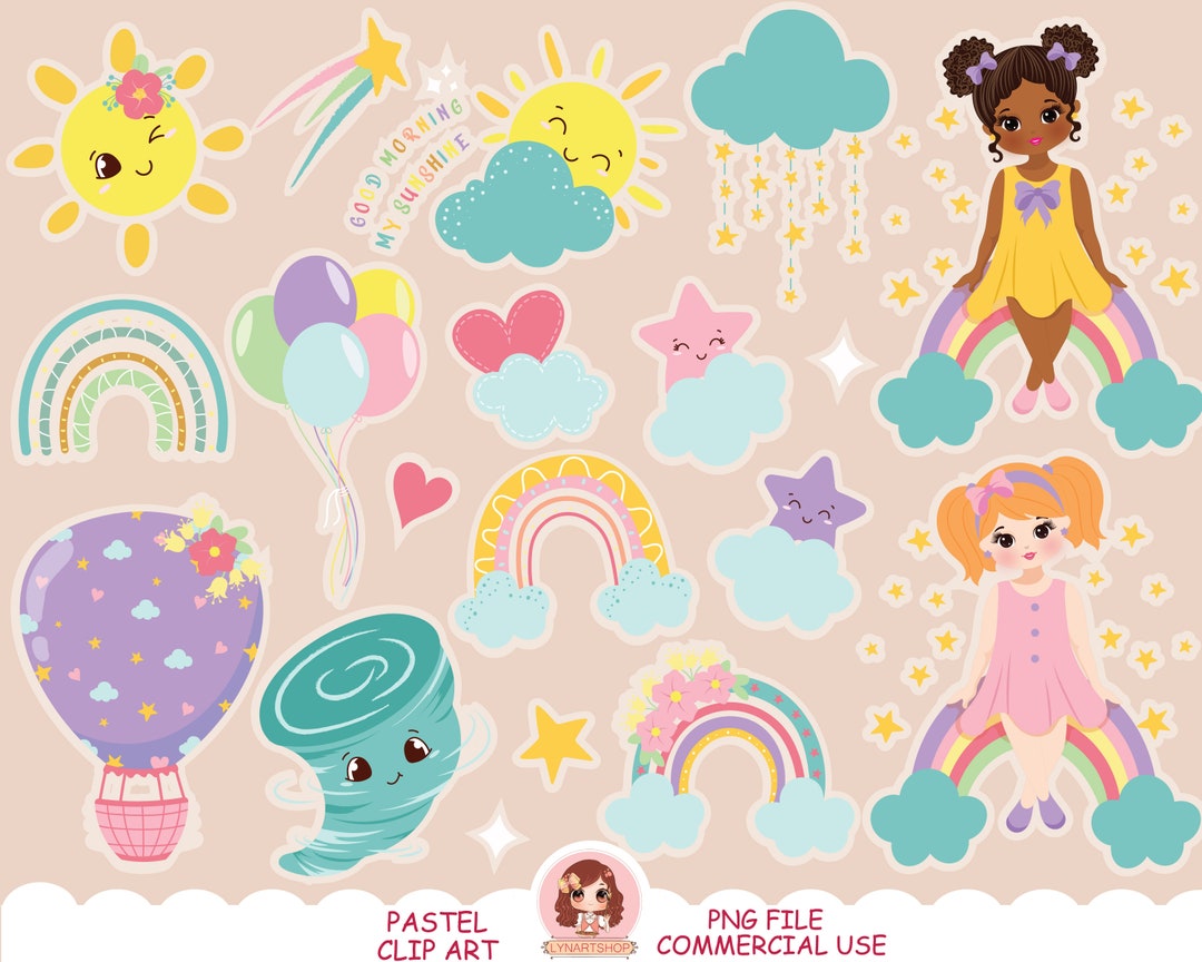 Cute Kawaii Weather, Happy Sun, Sweet Rainbow, Cloud, Butterfly, Spring ...