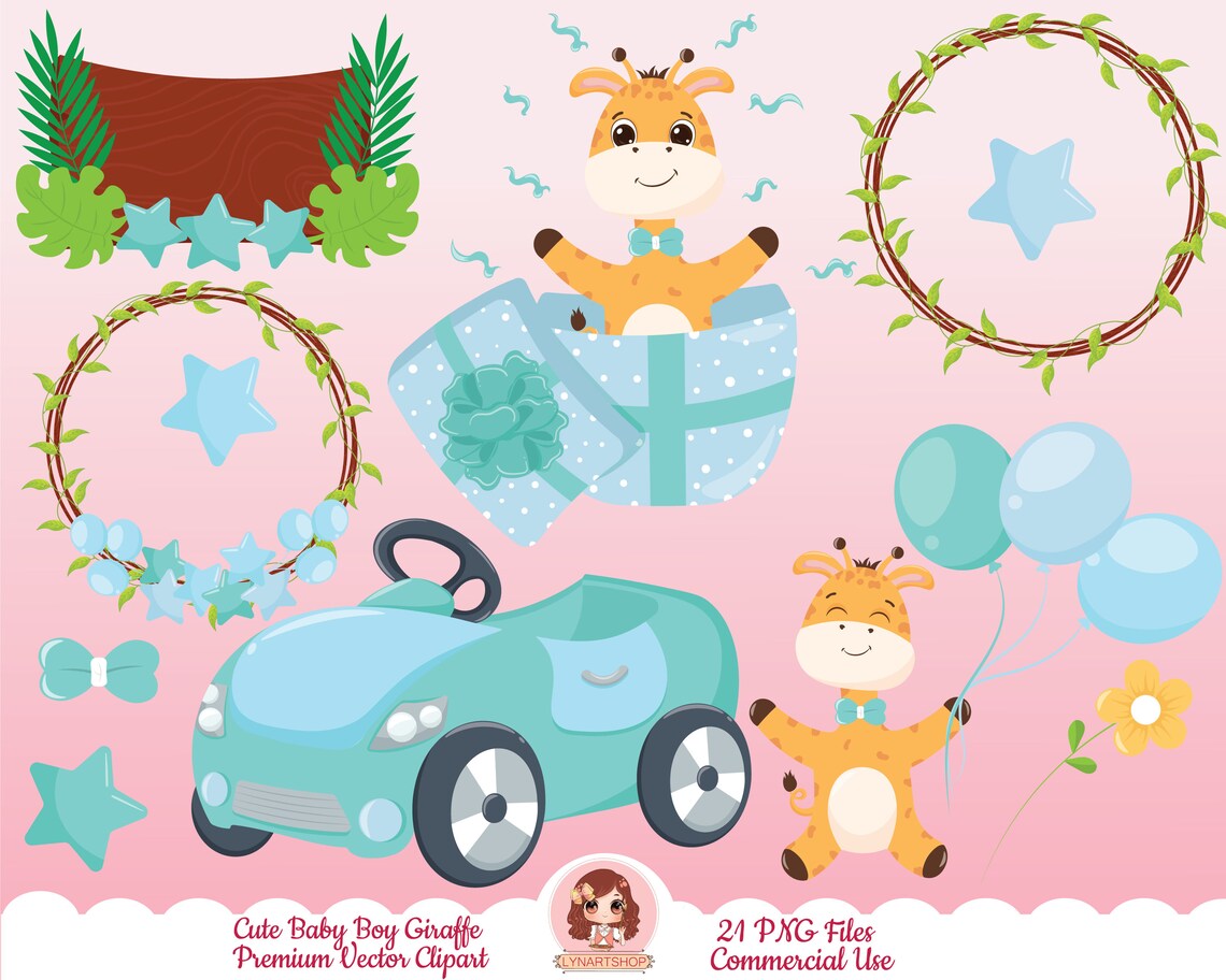 Giraffe clipart cute baby boy giraffe for baby shower | Etsy