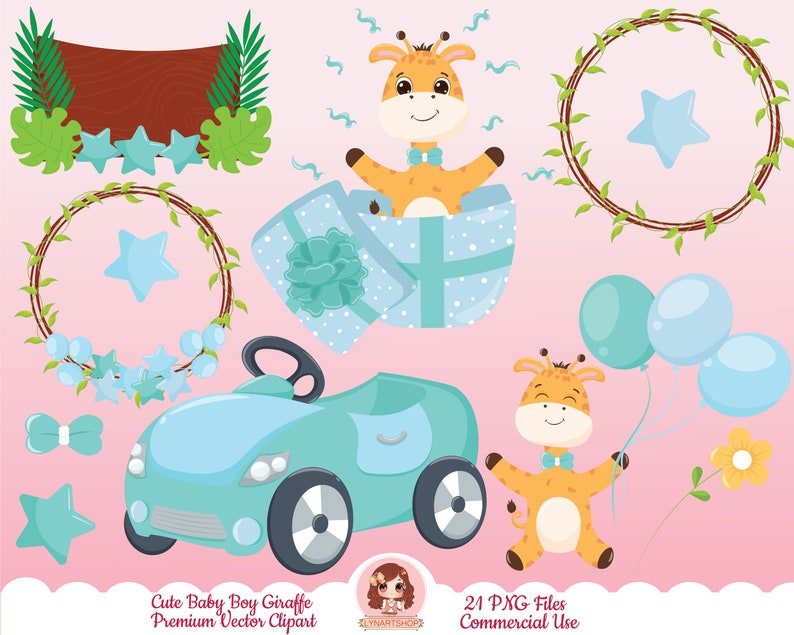 Giraffe Clipart Cute Baby Boy Giraffe for Baby Shower | Etsy