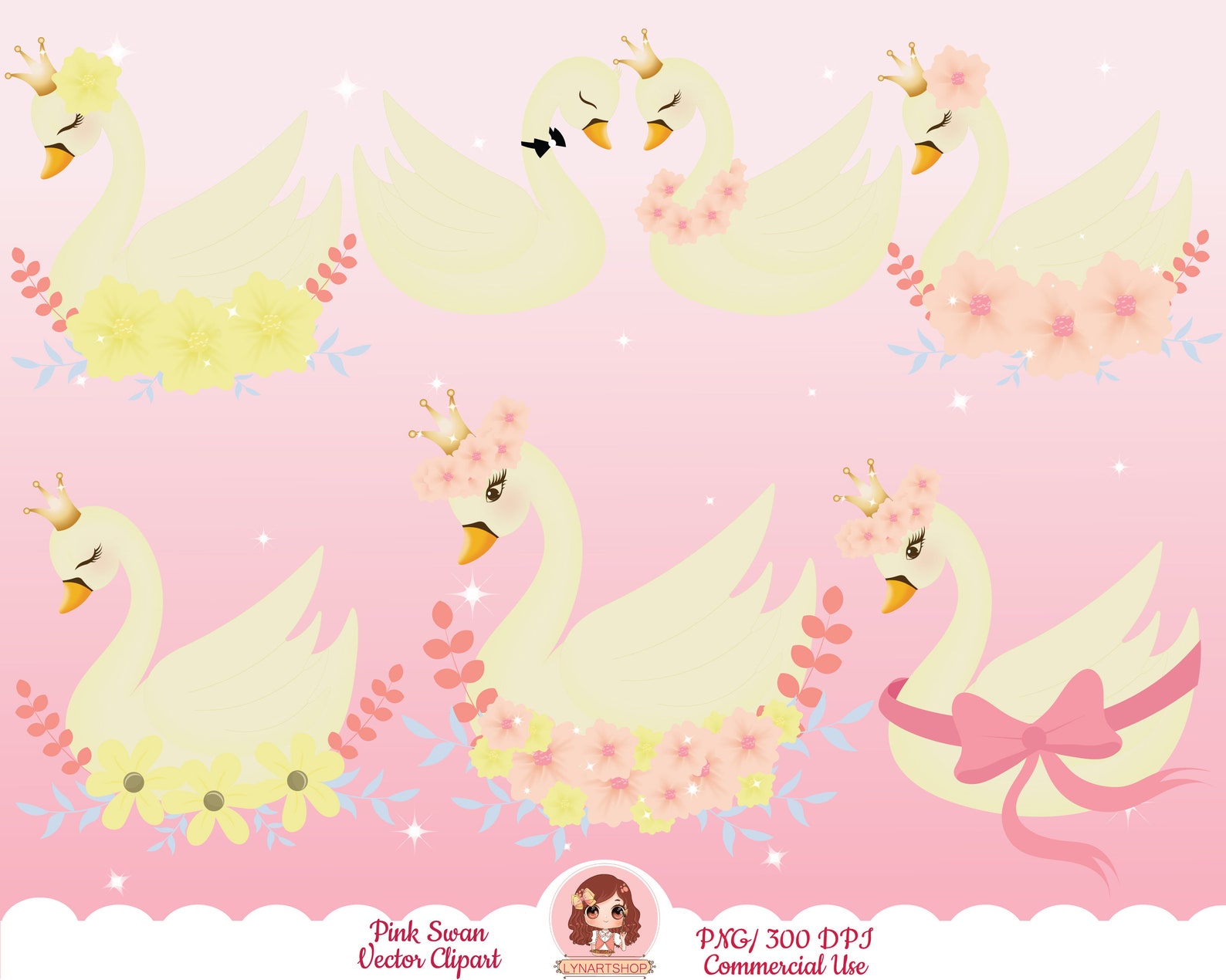 Pink Swan Clip Art Gold Crown Swan Princess Swan Cute Swan - Etsy