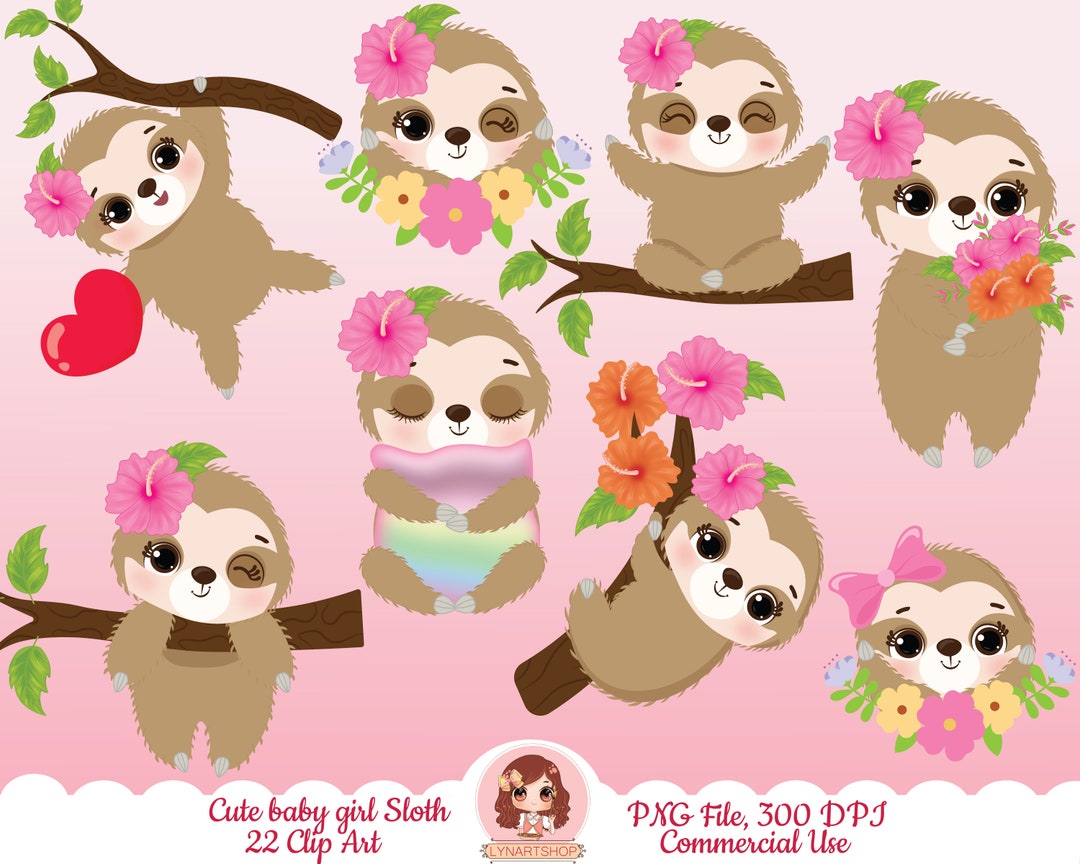 Cute Sloth Clipart, Cute Sloth, Sloth Clip Art, Set of Cute Sloths ...