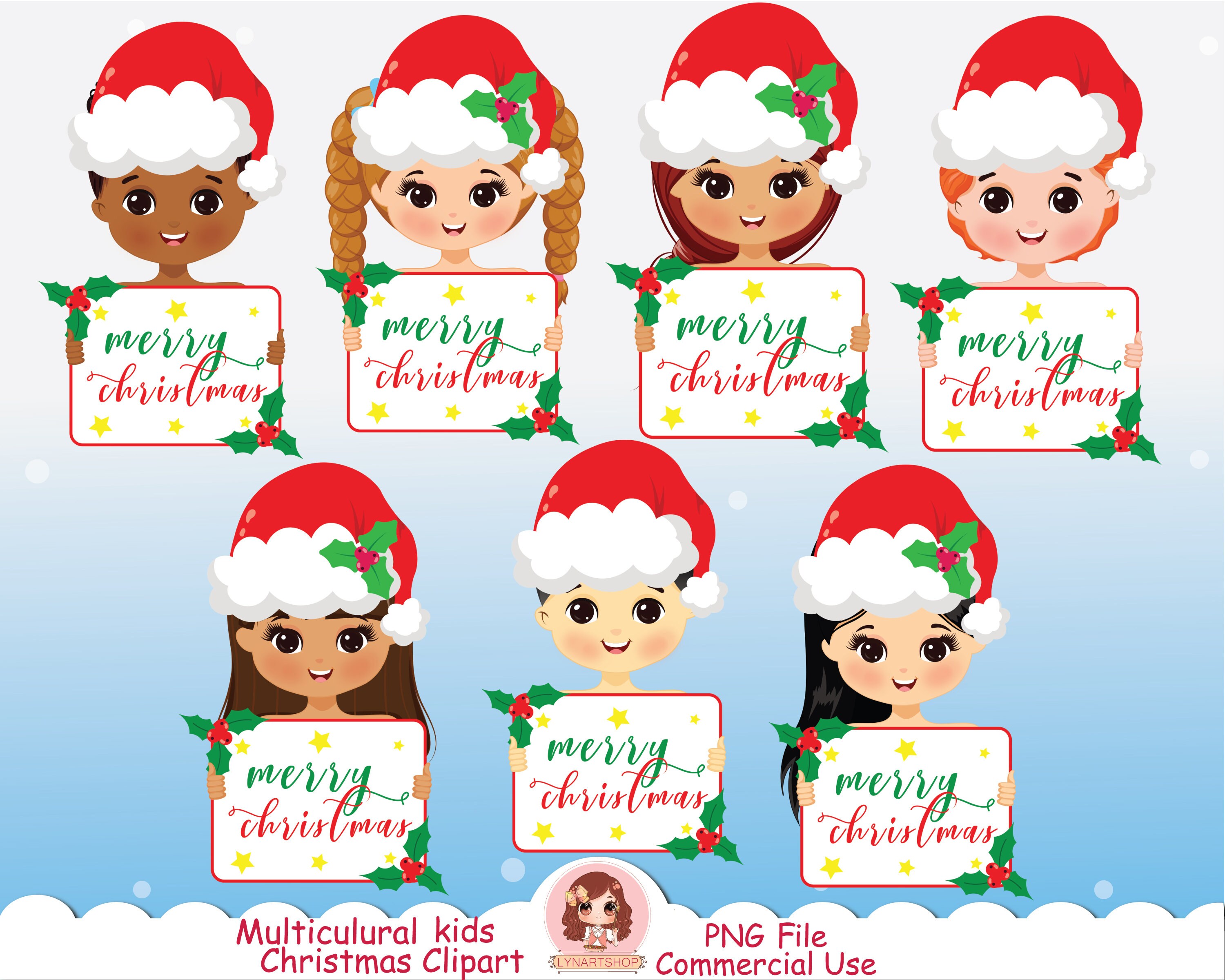Multicultural Kids Holding Christmas Board, Kids Clipart, Xmas ...