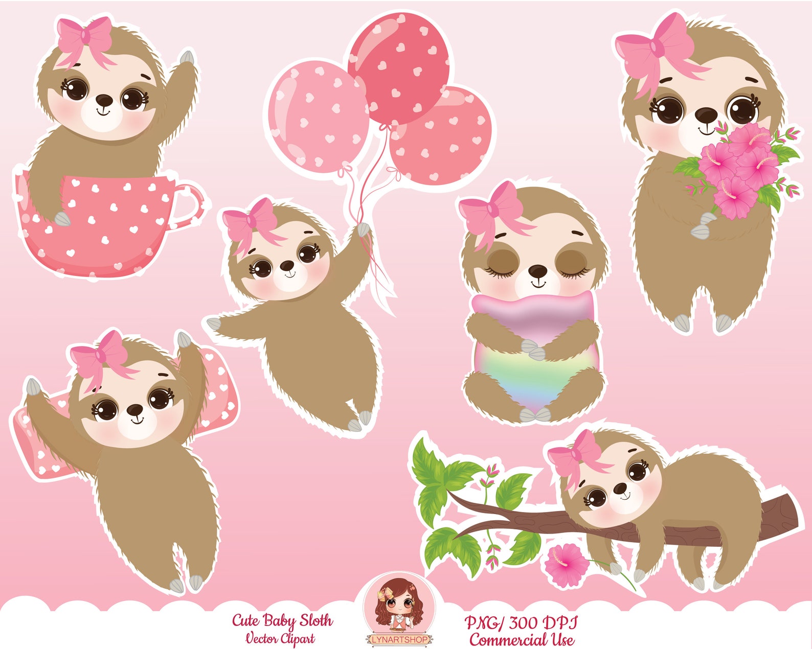 Cute Sloth Clipart Cute Sloth Sloth Clip Art Set of Cute | Etsy