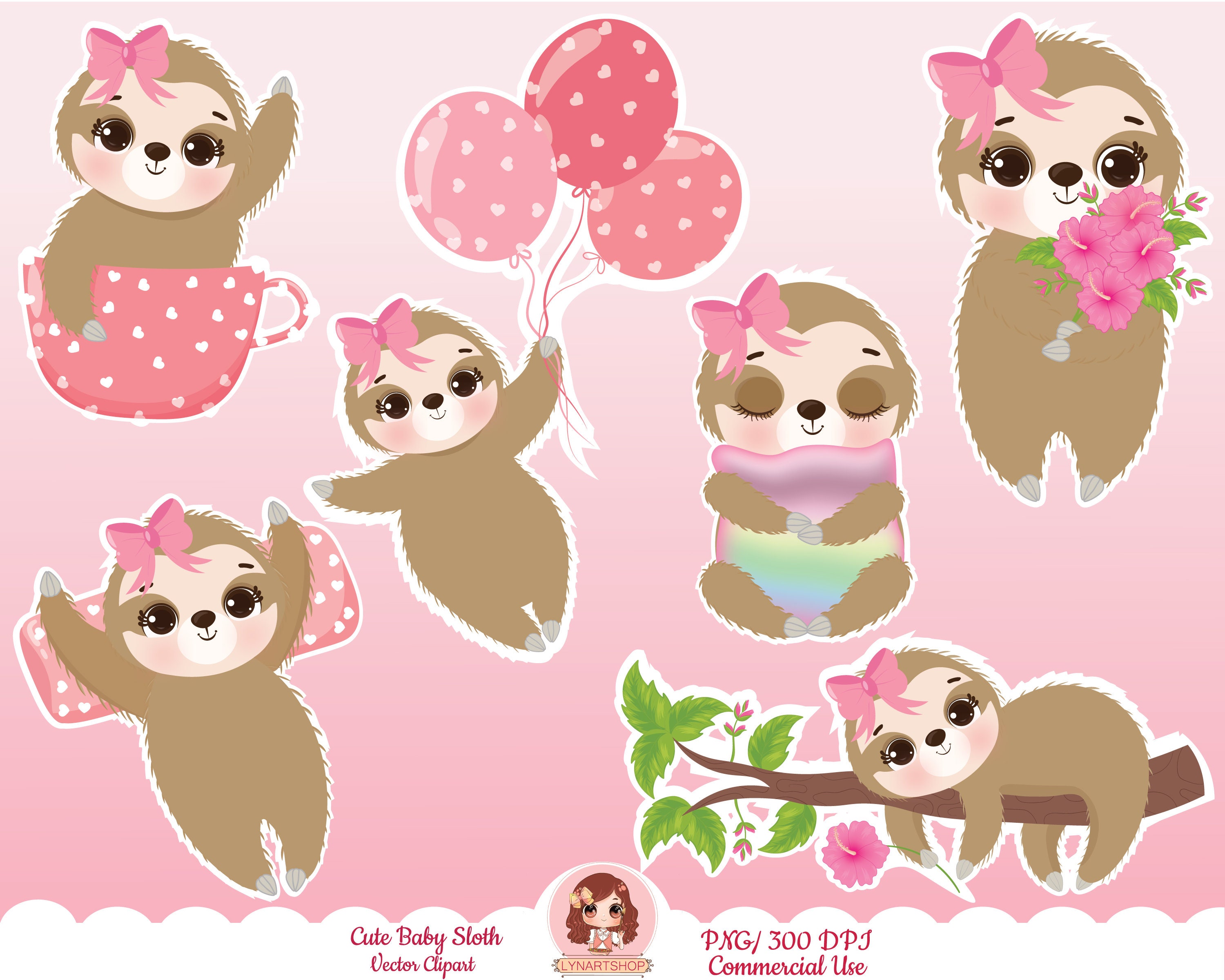 Cute Sloth Clipart, Cute Sloth, Sloth Clip Art, Set of Cute Sloths ...