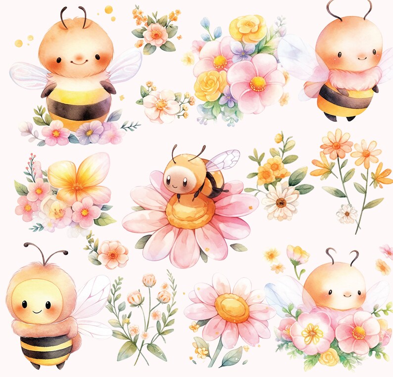 Cute Watercolor Bee Clip Art, Cute Bee, Honeybee Clipart, Bees Clip Art ...
