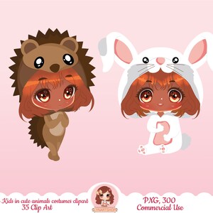 African Kids in Cute Animal Costume Clipart, Cute Chibi With Costumes ...