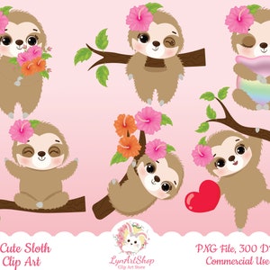 Cute sloth clipart cute sloth sloth Clip Art Set of cute | Etsy